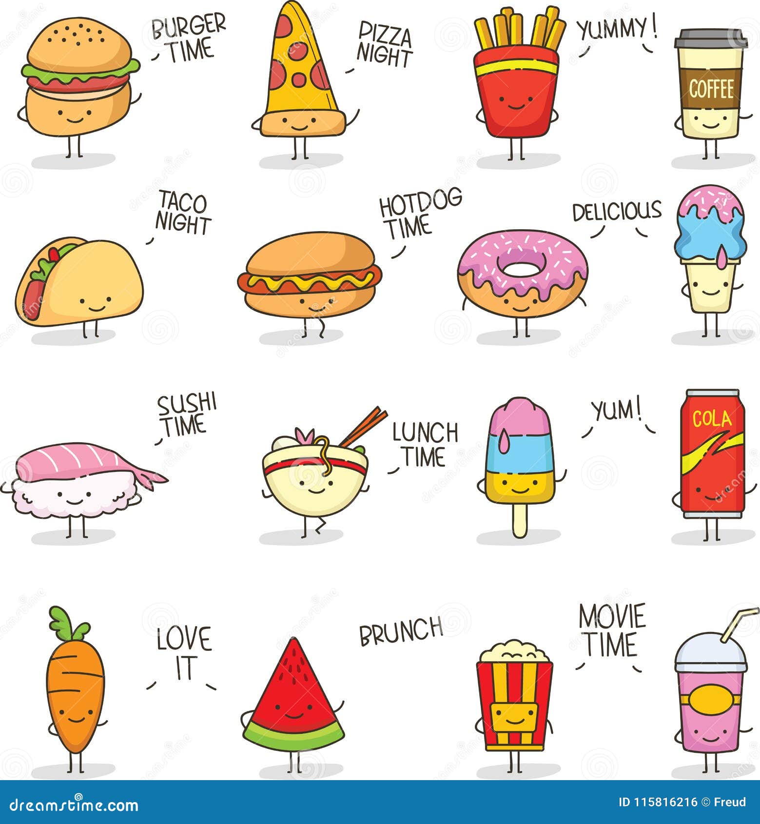 Cute Food Doodle Kawaii Stock Vector Illustration Of Cartoon 115816216