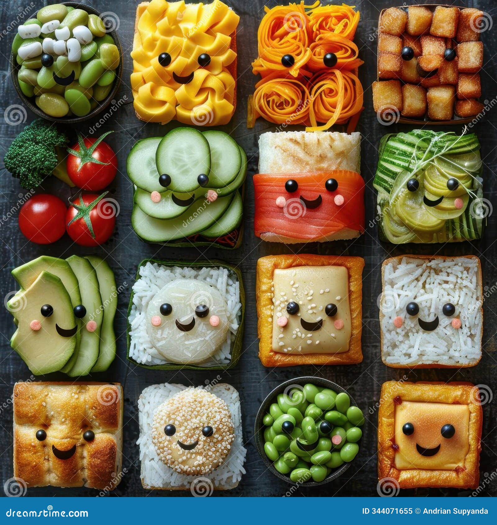Cute Food Faces, Creative & Fun Snack Ideas Stock Illustration ...