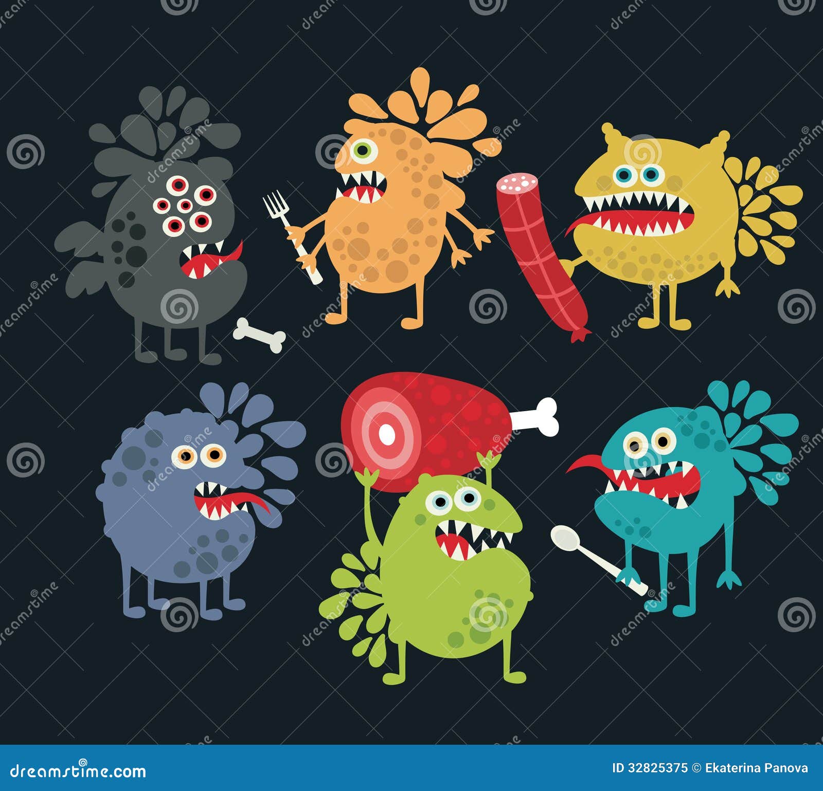 Cute food monsters. stock vector. Illustration of microbe - 32825375