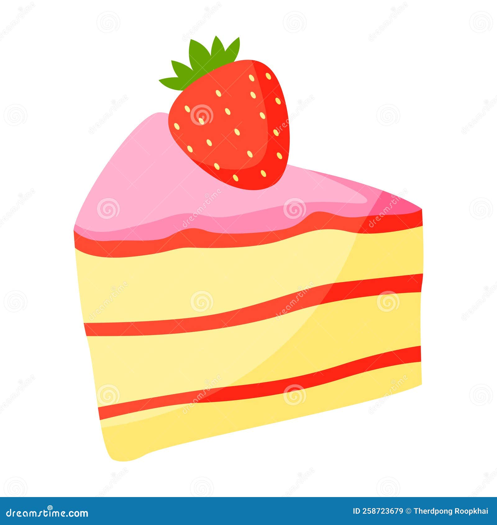Cute Food of Strawberry Cake on Cartoon Version Stock Vector ...