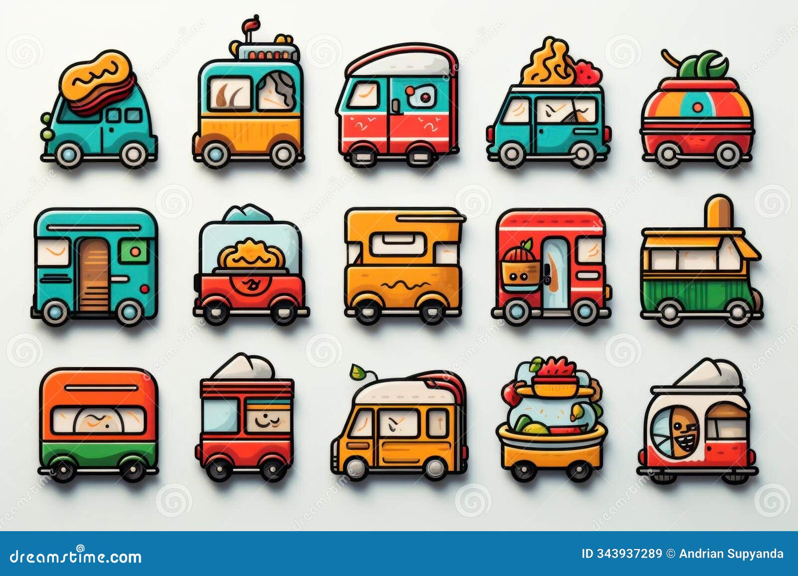 Cute Food Vans with Fun Designs Stock Illustration - Illustration of ...