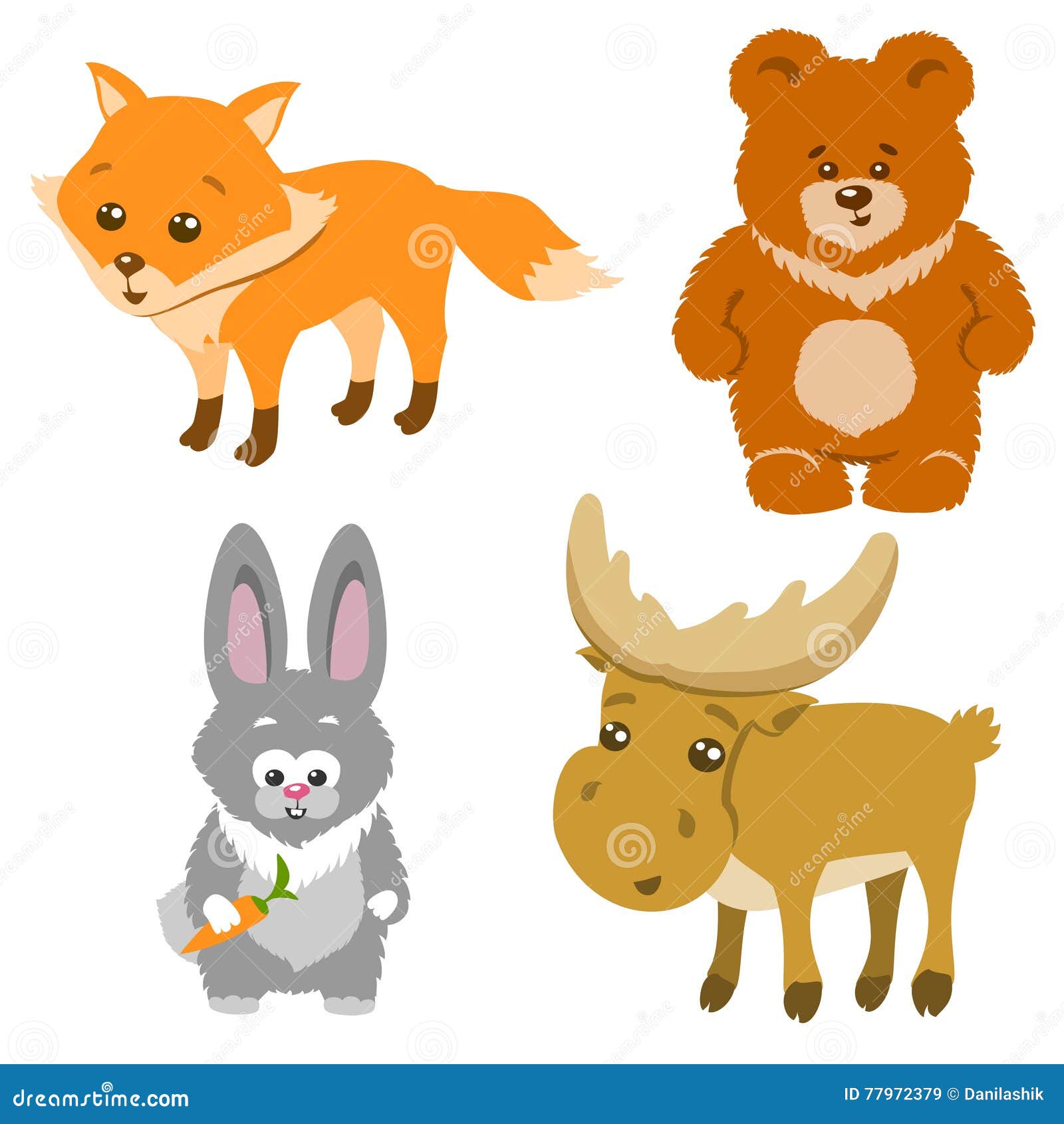 Cute Forest Animals Cartoon Style. Vector Illustration Stock Vector ...