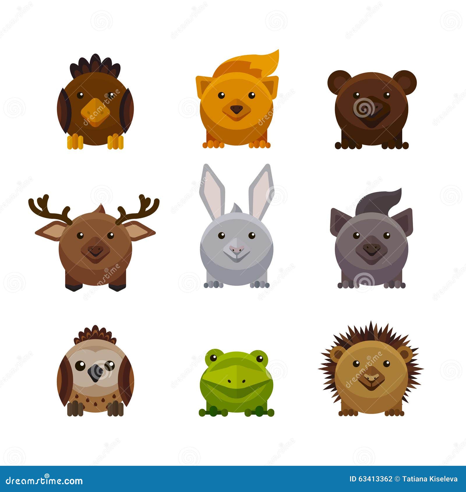 Cute Forest Animals, Flat Style Vector Set Stock Vector - Illustration ...