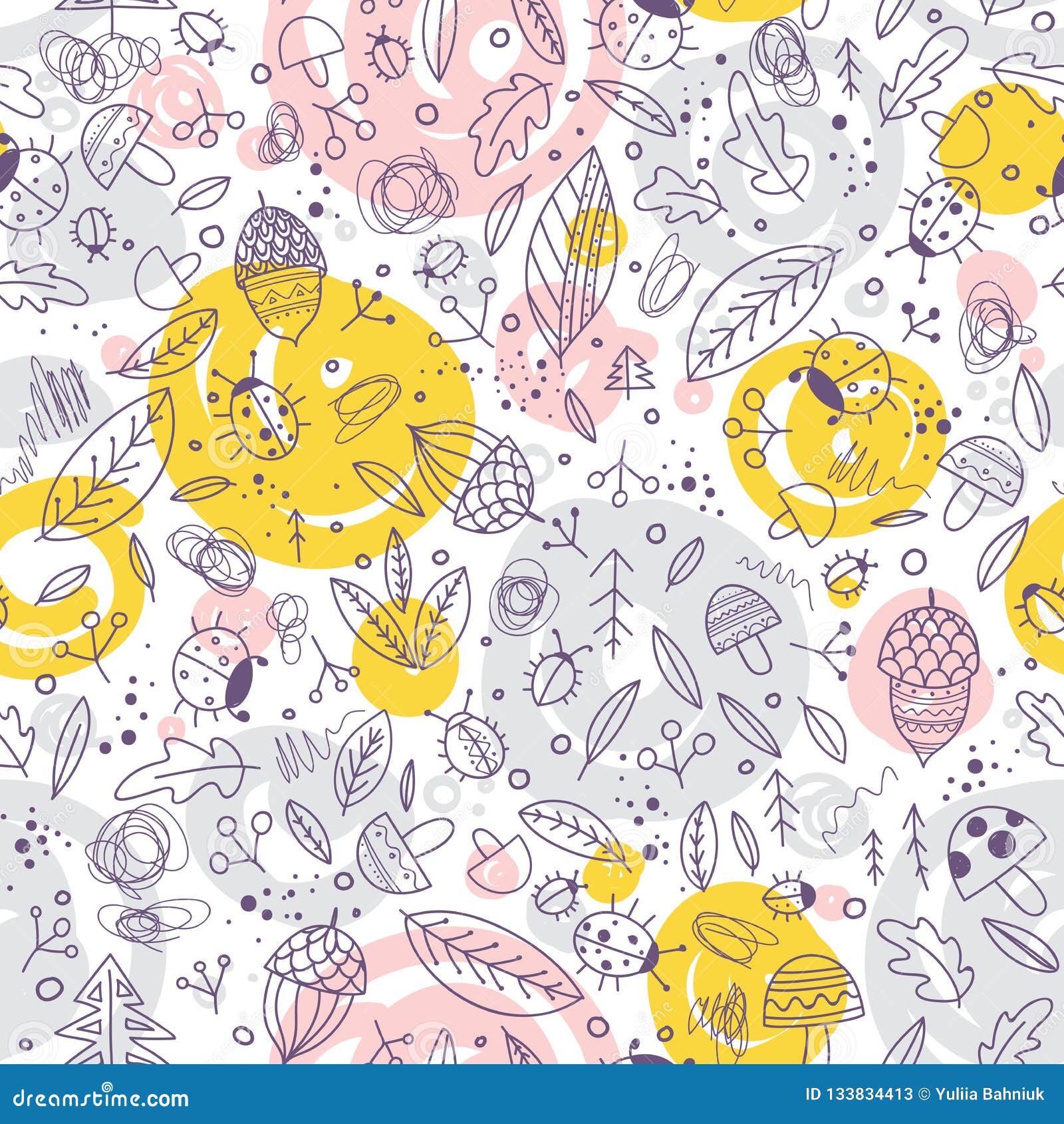 Cute Forest Elements Vector Seamless Pattern Stock Vector ...