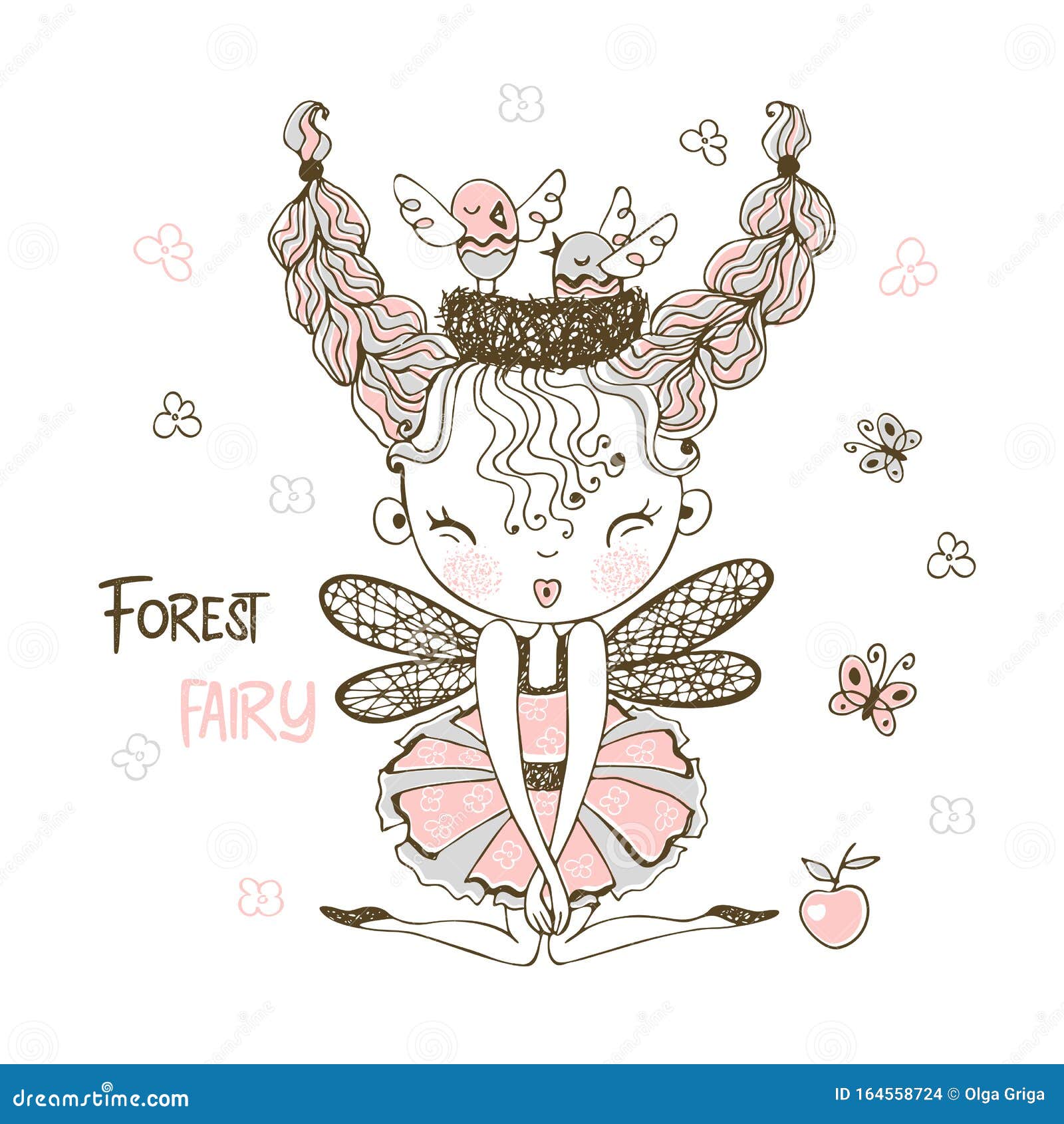 Cute Forest Fairy with Birds in the Nest. Vector Stock Vector ...