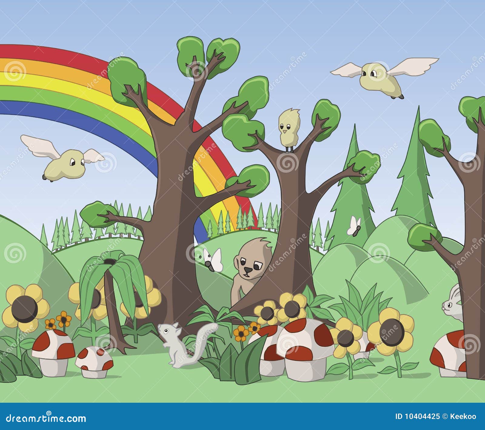 Cute Forest Illustration stock illustration. Illustration of mushroom ...