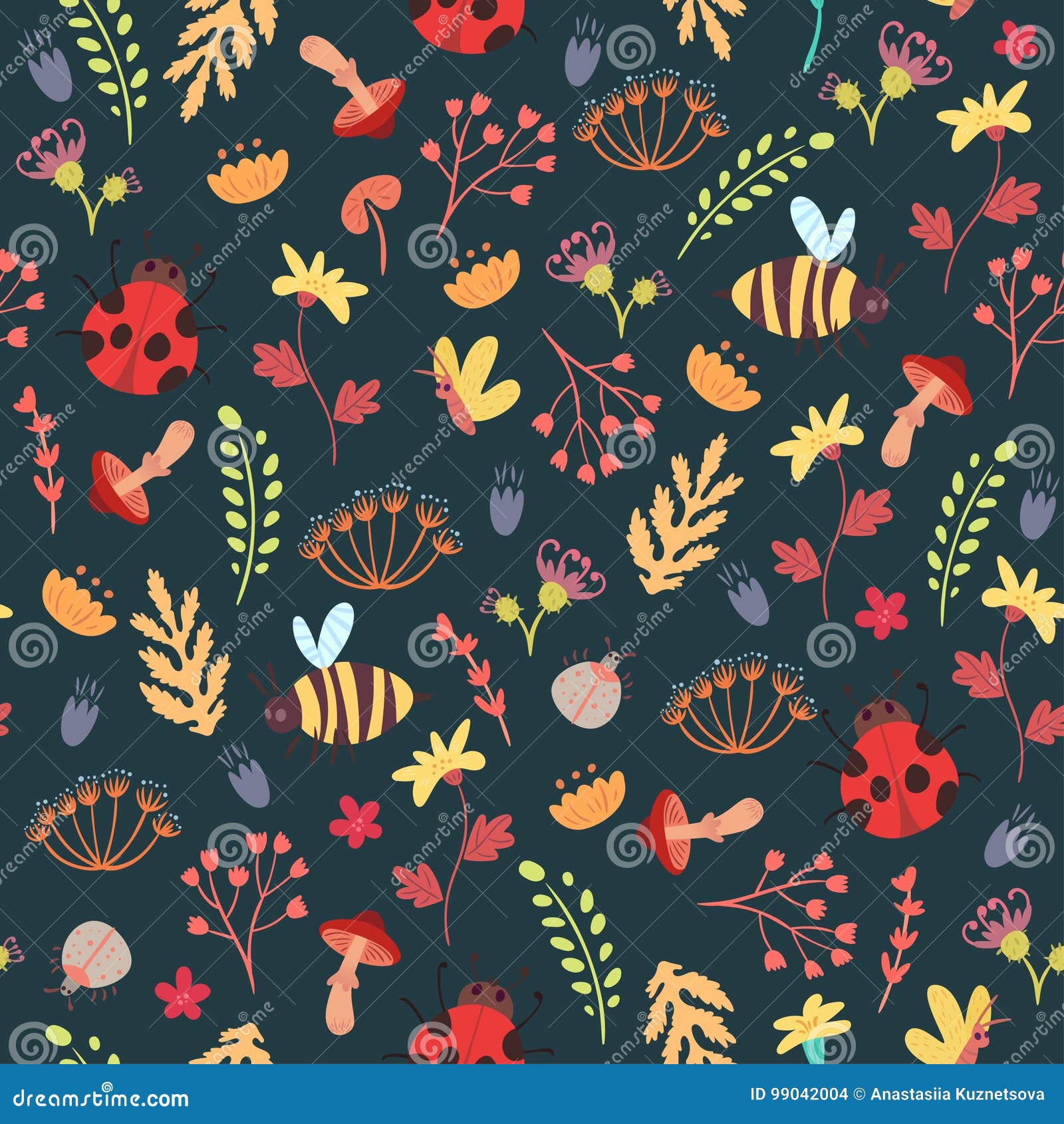 Cute Forest Seamless Pattern Stock Vector - Illustration of dark, grass ...