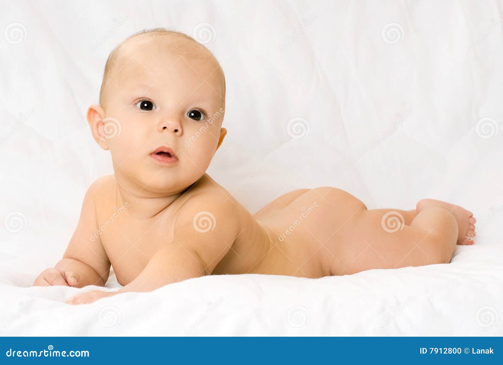 Cute Four Months Old Baby on the White Sofa Stock Photo - Image of ...