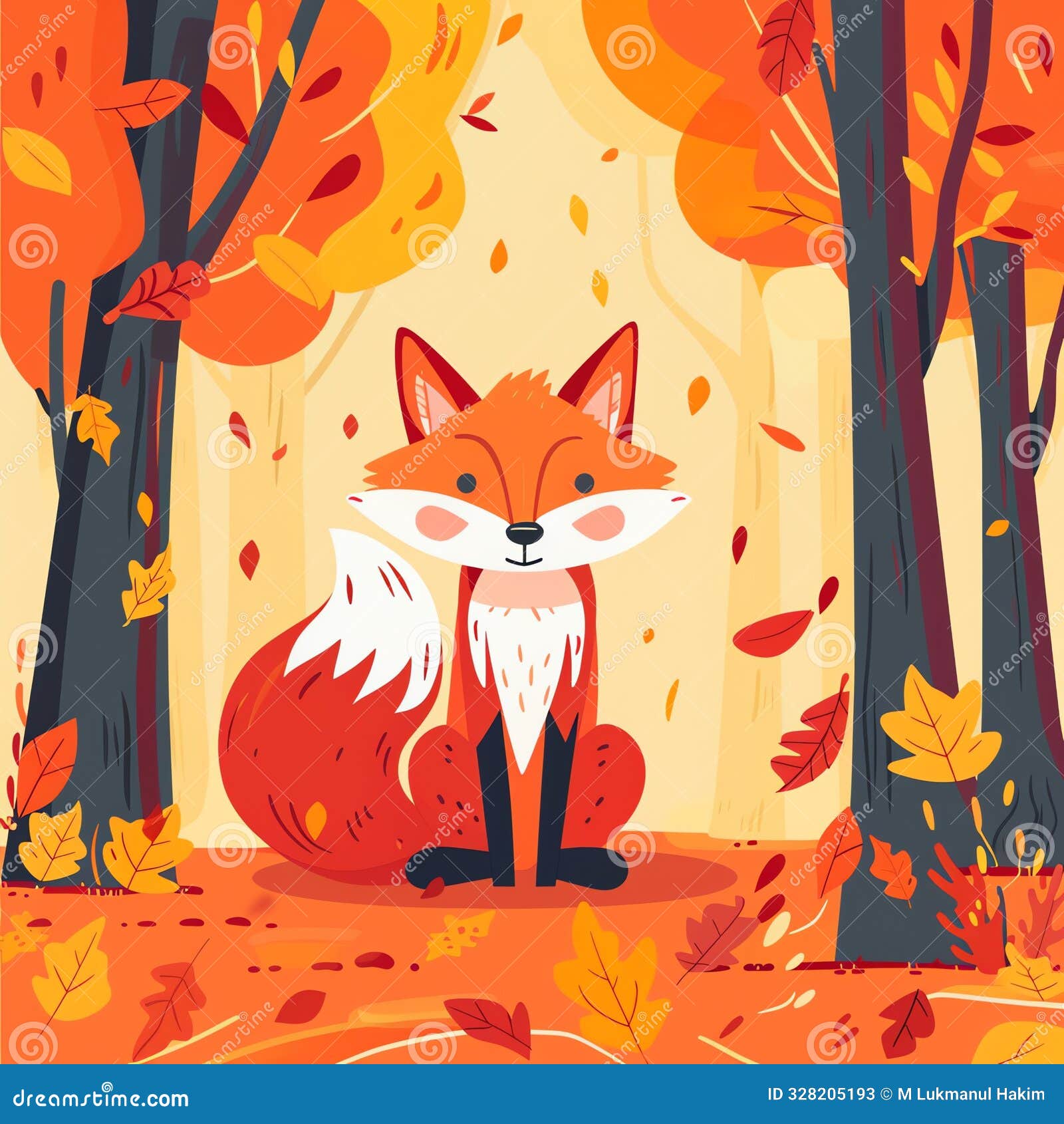 Cute Fox in Autumn Forest. Colorful Fall Illustration Stock Image ...