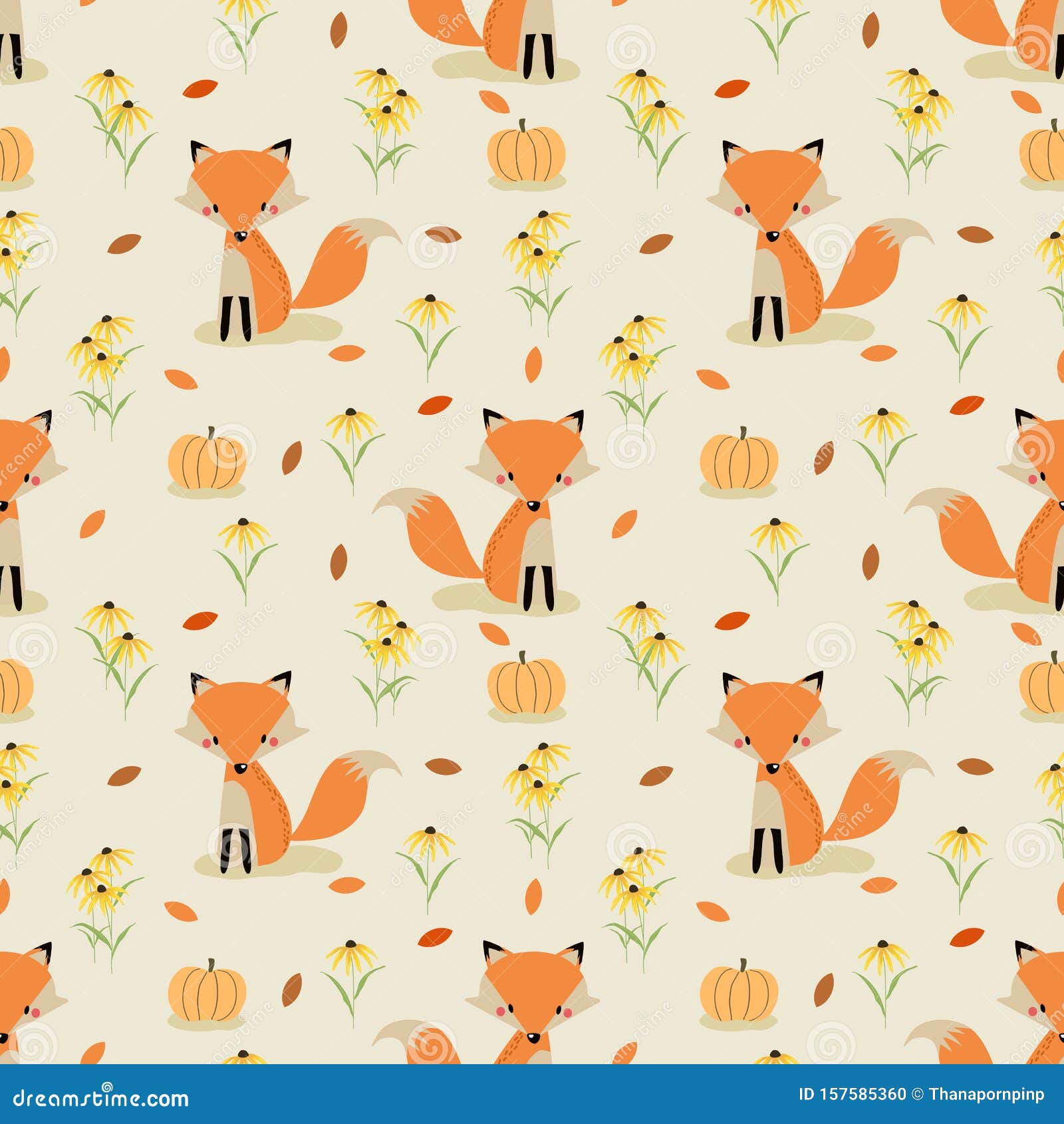 Cute Fox in Autumn Seamless Pattern Vector Stock Vector - Illustration ...