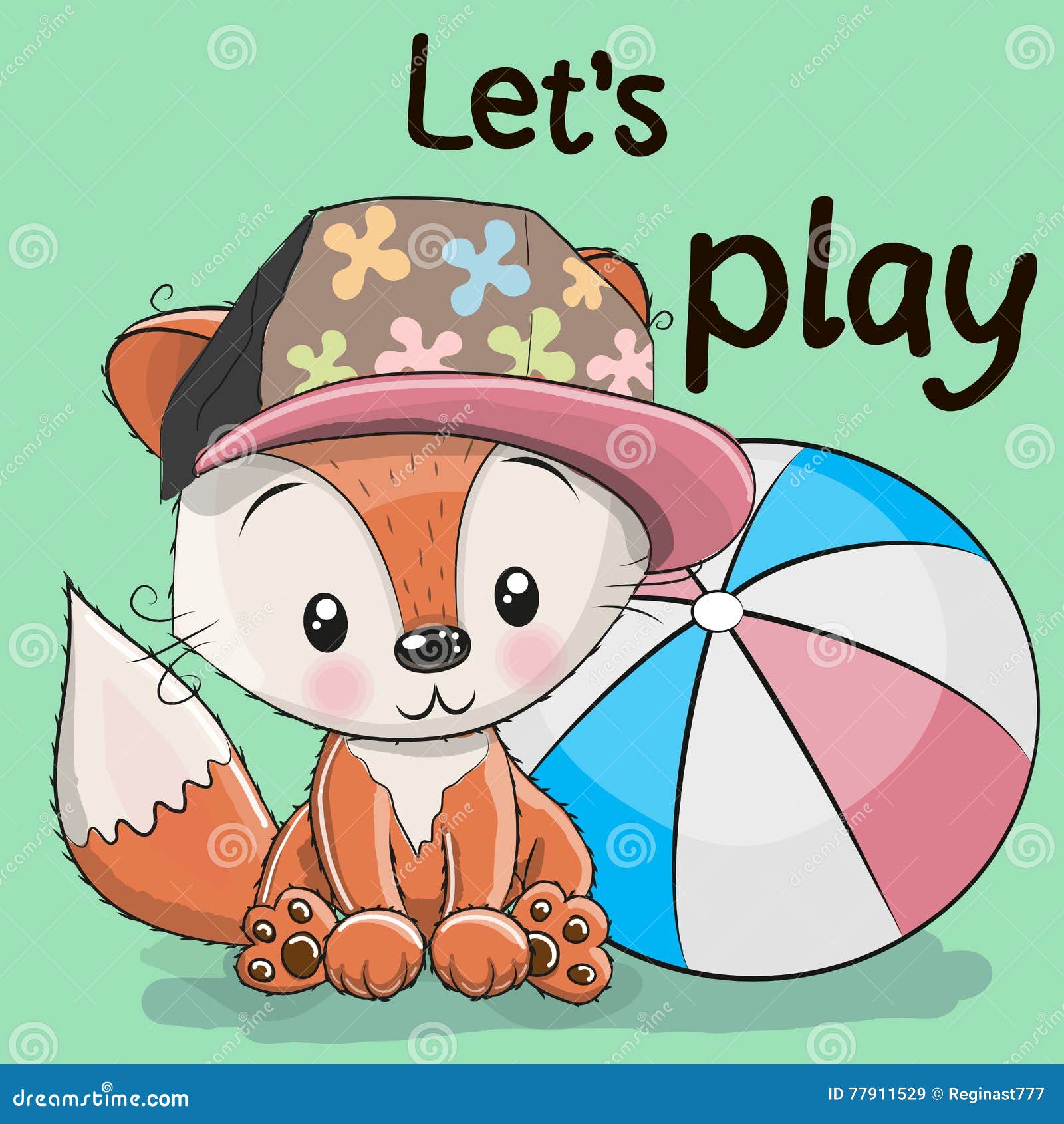 Cute Fox with a ball stock vector. Illustration of animals - 77911529