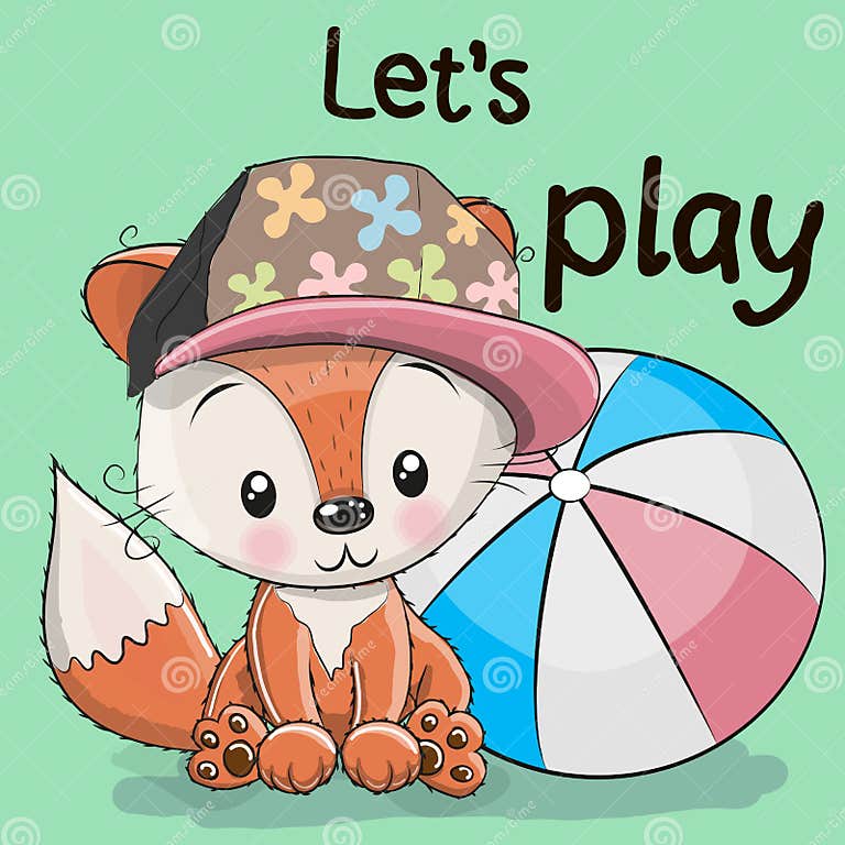 Cute Fox with a ball stock vector. Illustration of animals - 77911529