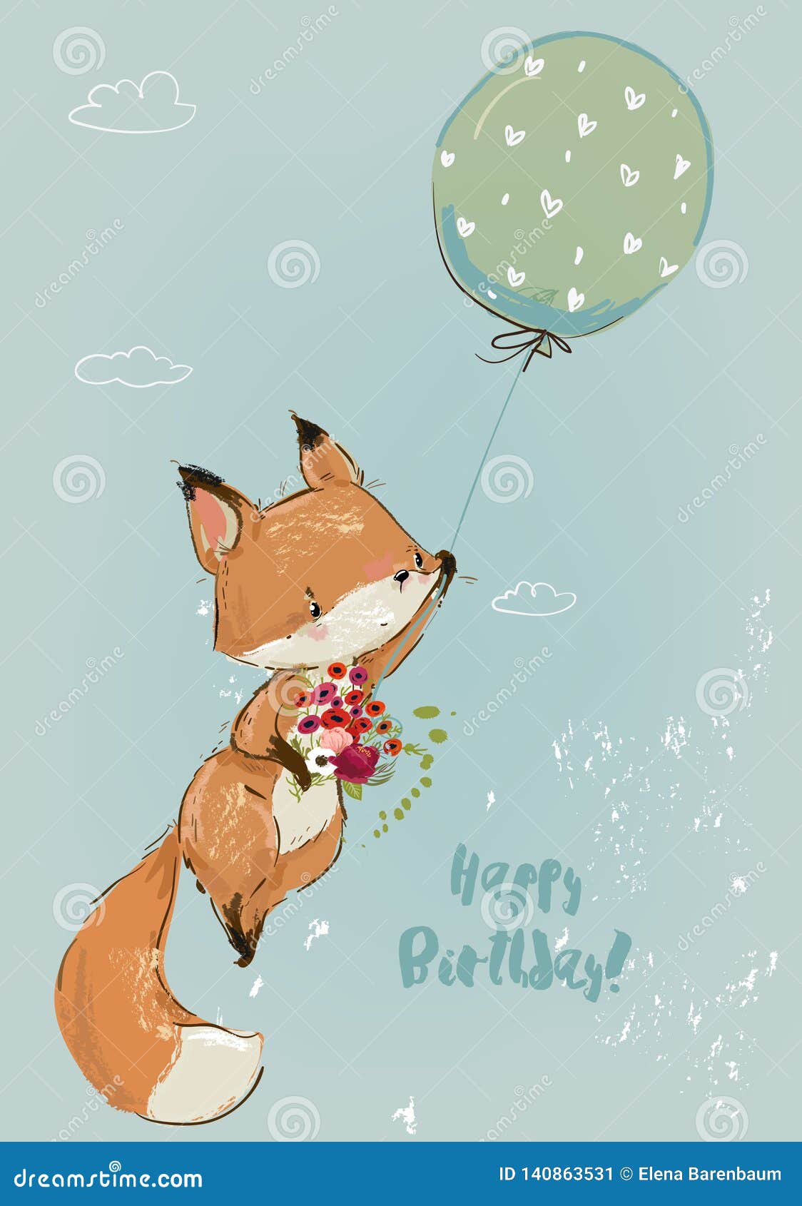 Cute Fox with Balloon. Vector Collection Stock Vector - Illustration of ...