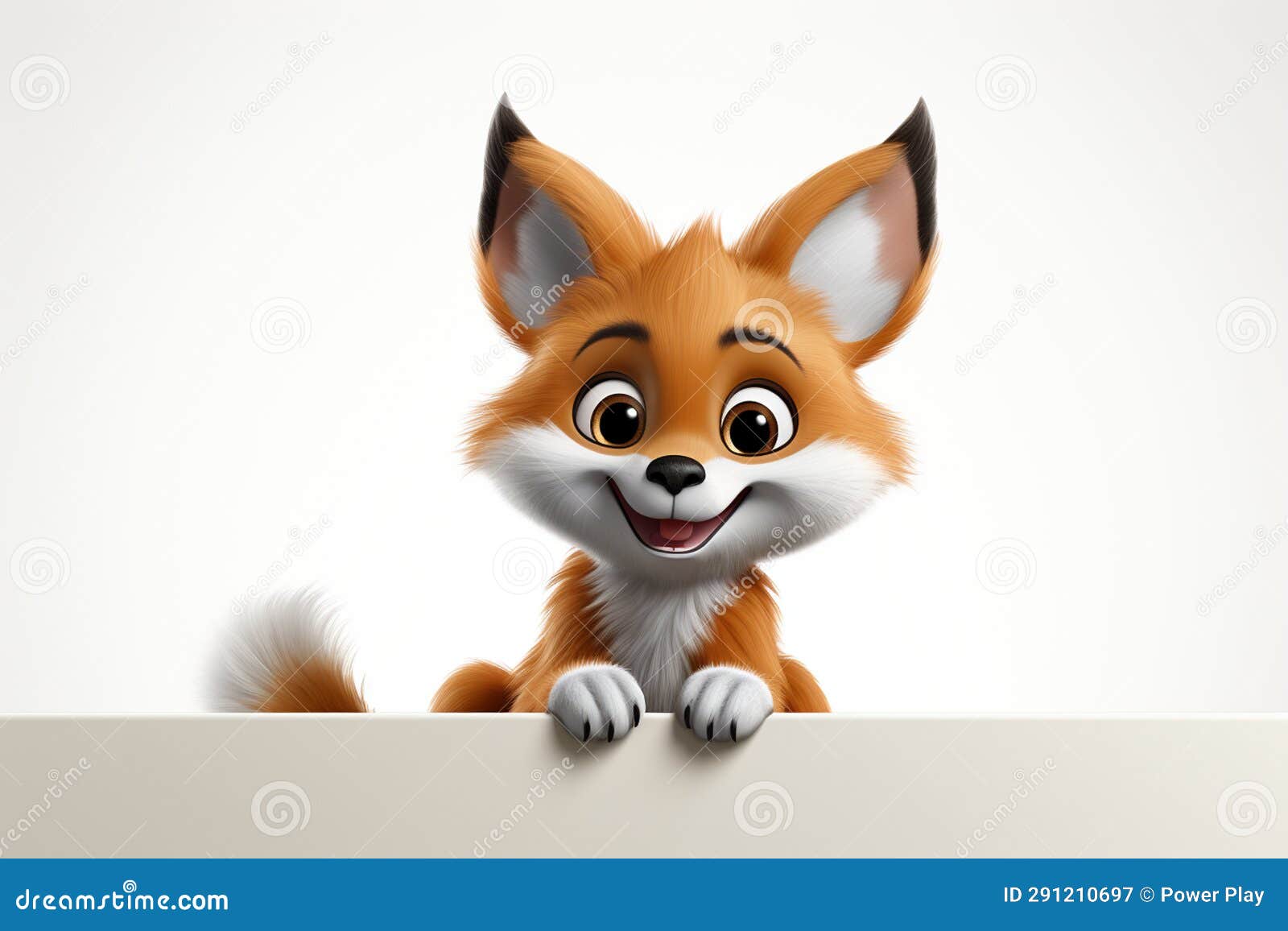Cute Fox with Blank Banner, Isolated on White. 3D Illustration Stock ...