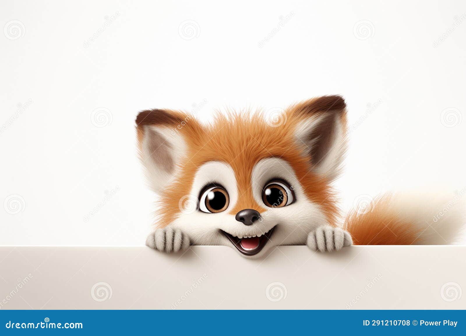 Cute Fox with Blank Banner, Isolated on White. 3D Illustration Stock ...