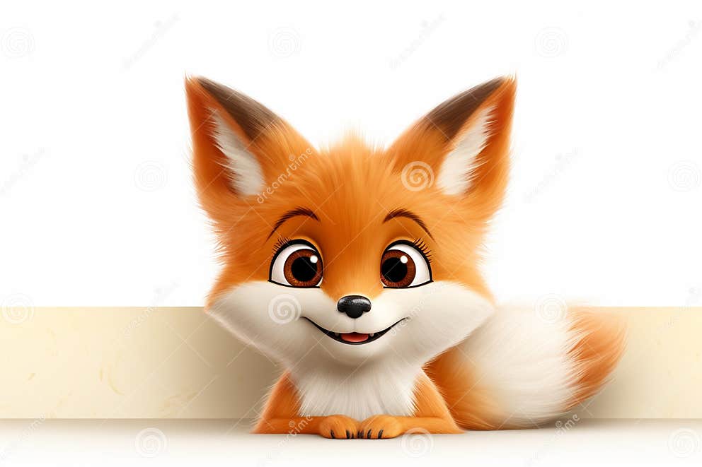 Cute Fox With Blank Banner Isolated On White 3d Illustration Stock Illustration Illustration
