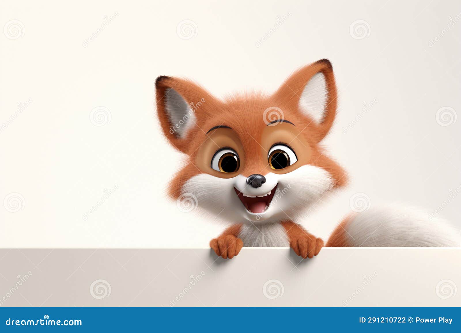 Cute Fox with Blank Banner, Isolated on White. 3D Illustration Stock ...