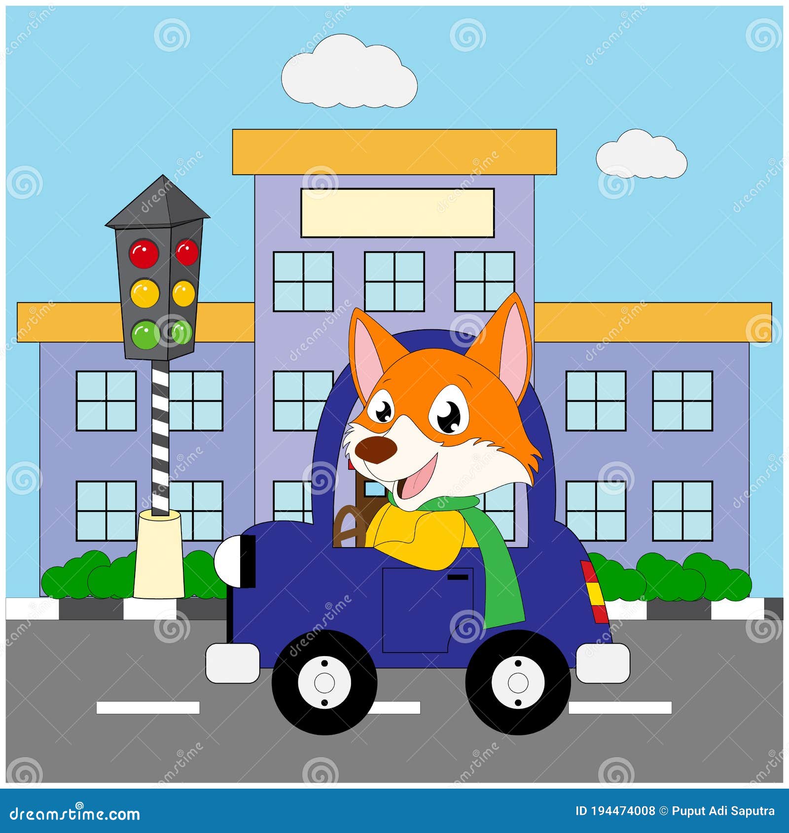 Cute Fox in the Car Simple Vector Illustration Stock Vector ...