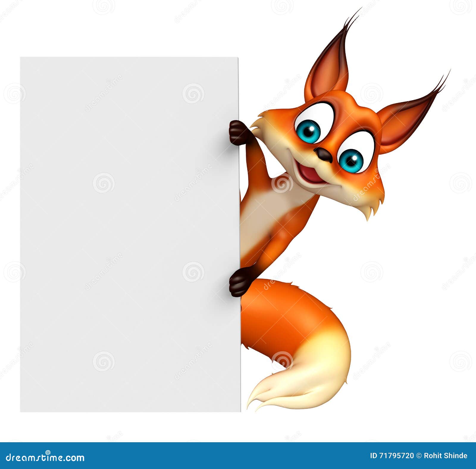 Cute Fox Cartoon Character with White Board Stock Illustration ...