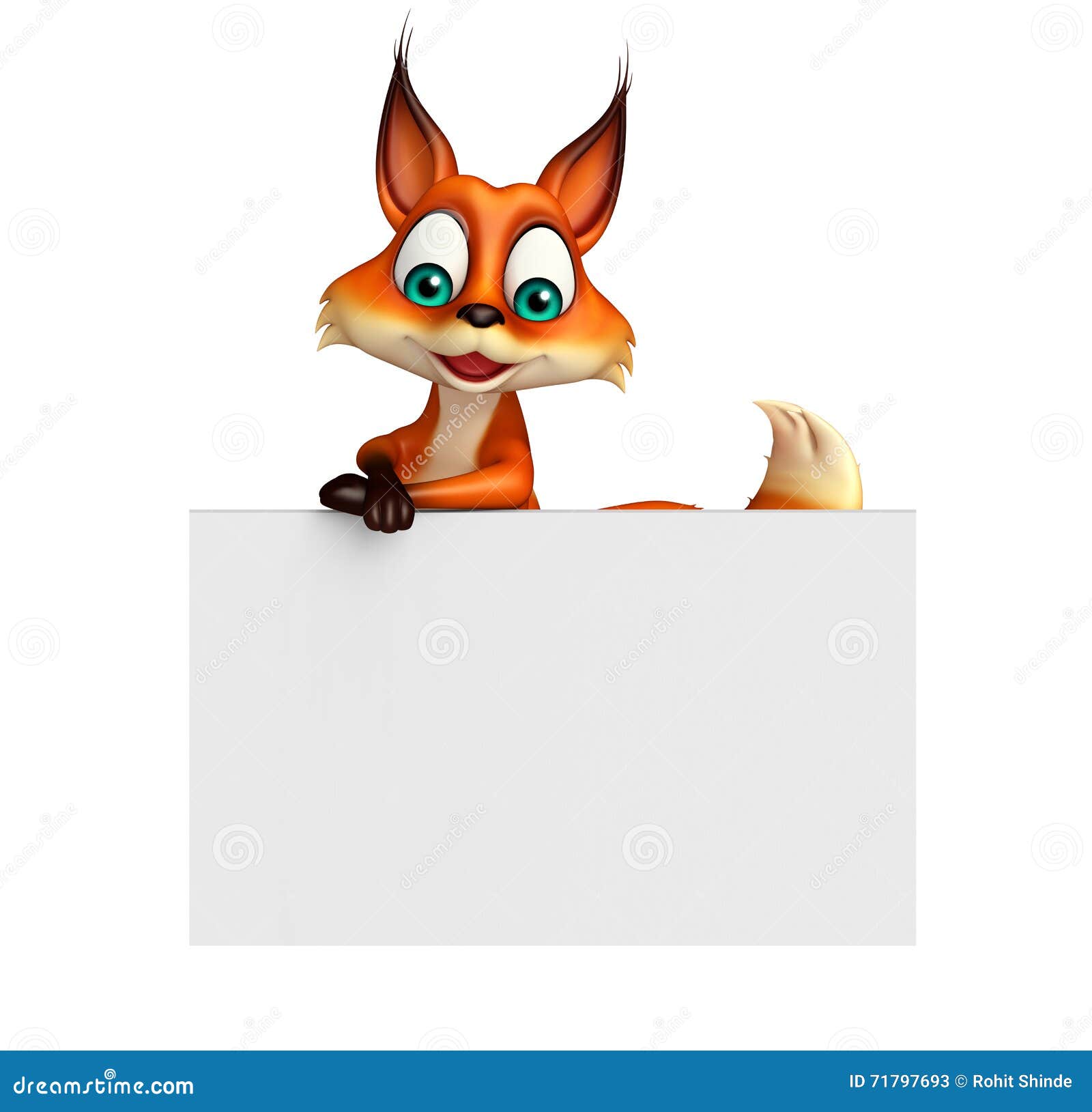 Cute Fox Cartoon Character with White Board Stock Illustration ...