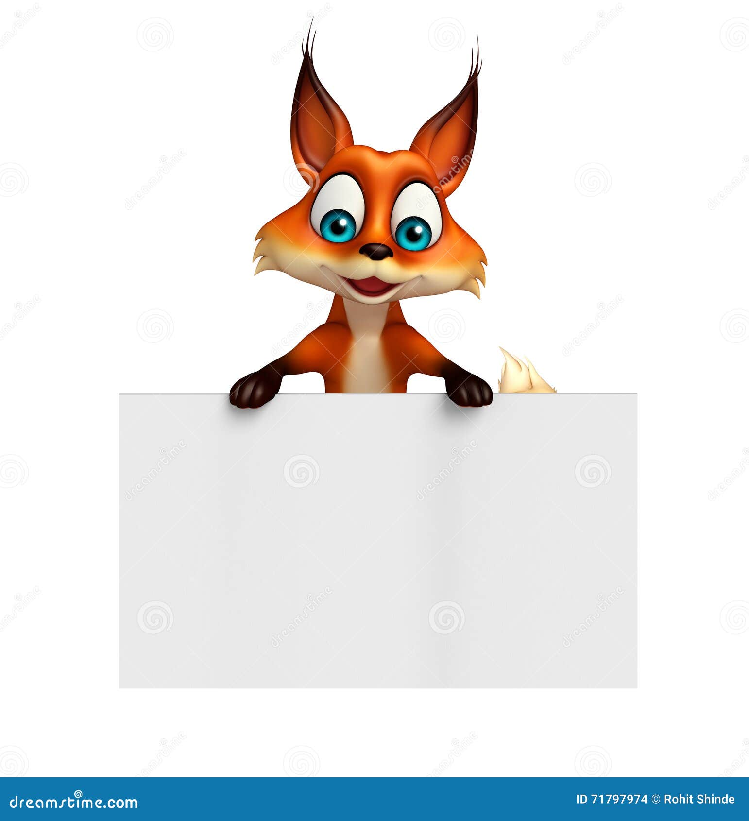 Cute Fox Cartoon Character with White Board Stock Illustration ...