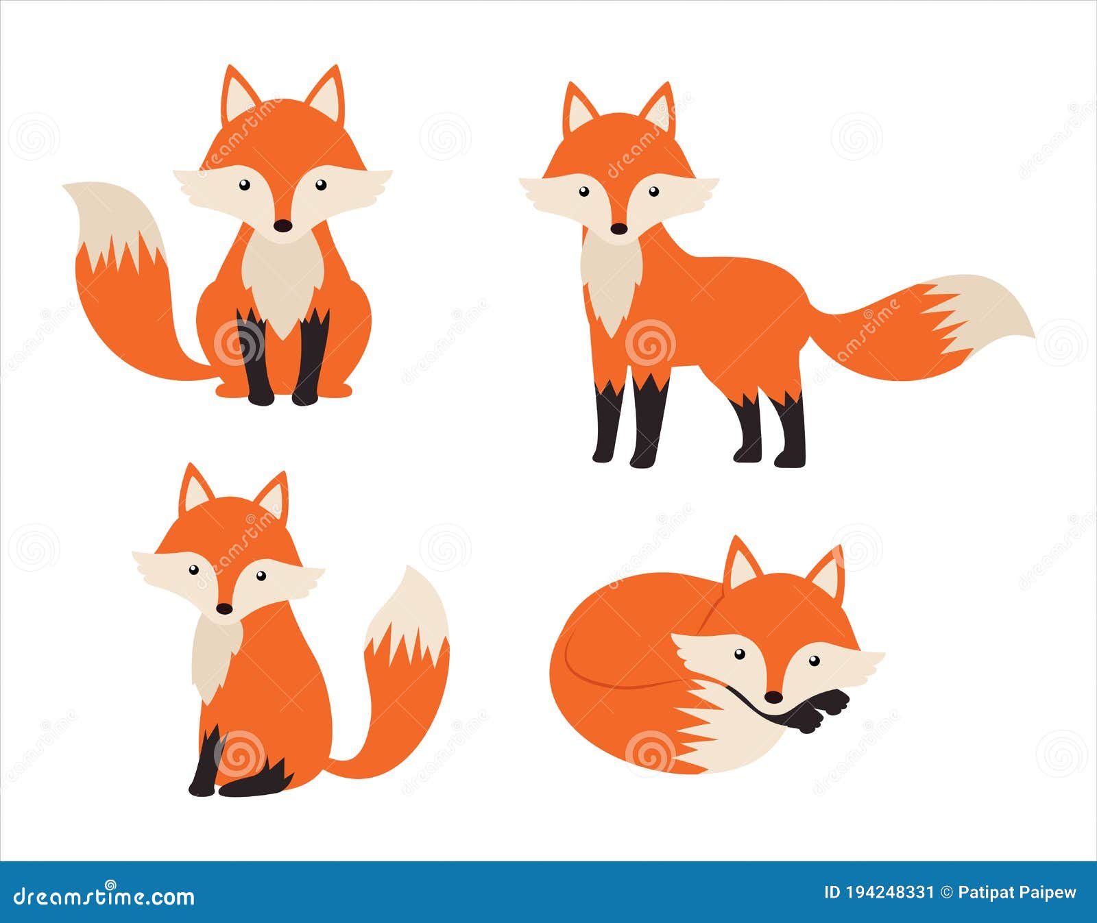 Cute Fox Cartoon Set Isolated on White Background Stock Illustration ...