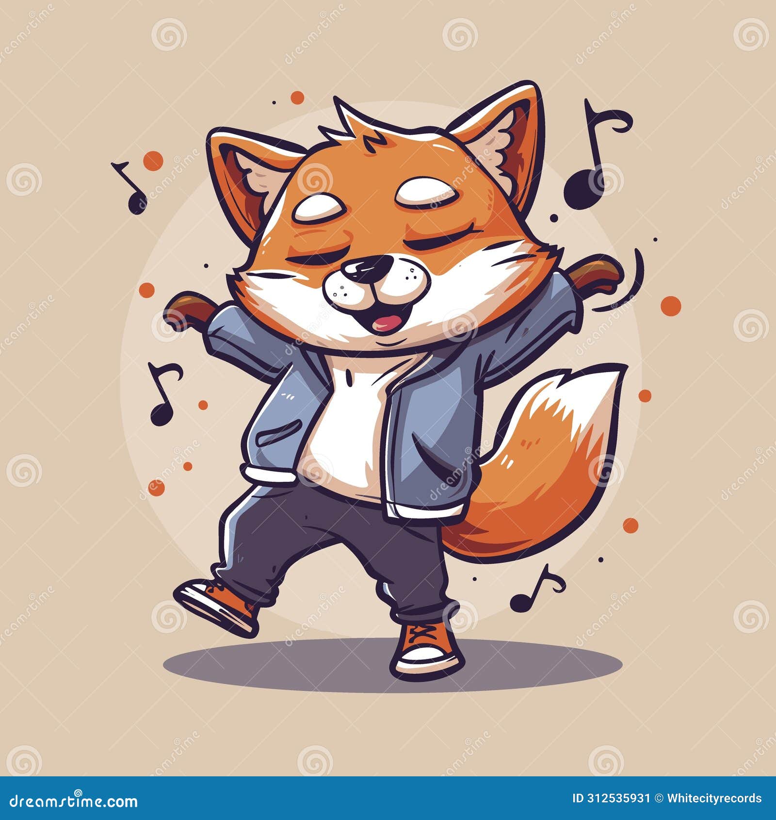 Cute Fox Dancing. Vector Illustration of a Cartoon Fox Dancing. Stock ...