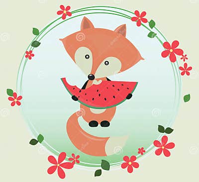 Cute Fox eating Watermelon stock vector. Illustration of concept - 74224069