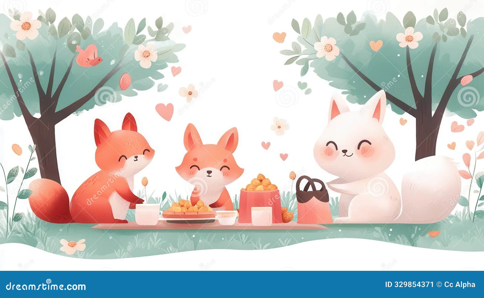 Cute Fox Family Having a Picnic in the Forest Stock Illustration ...