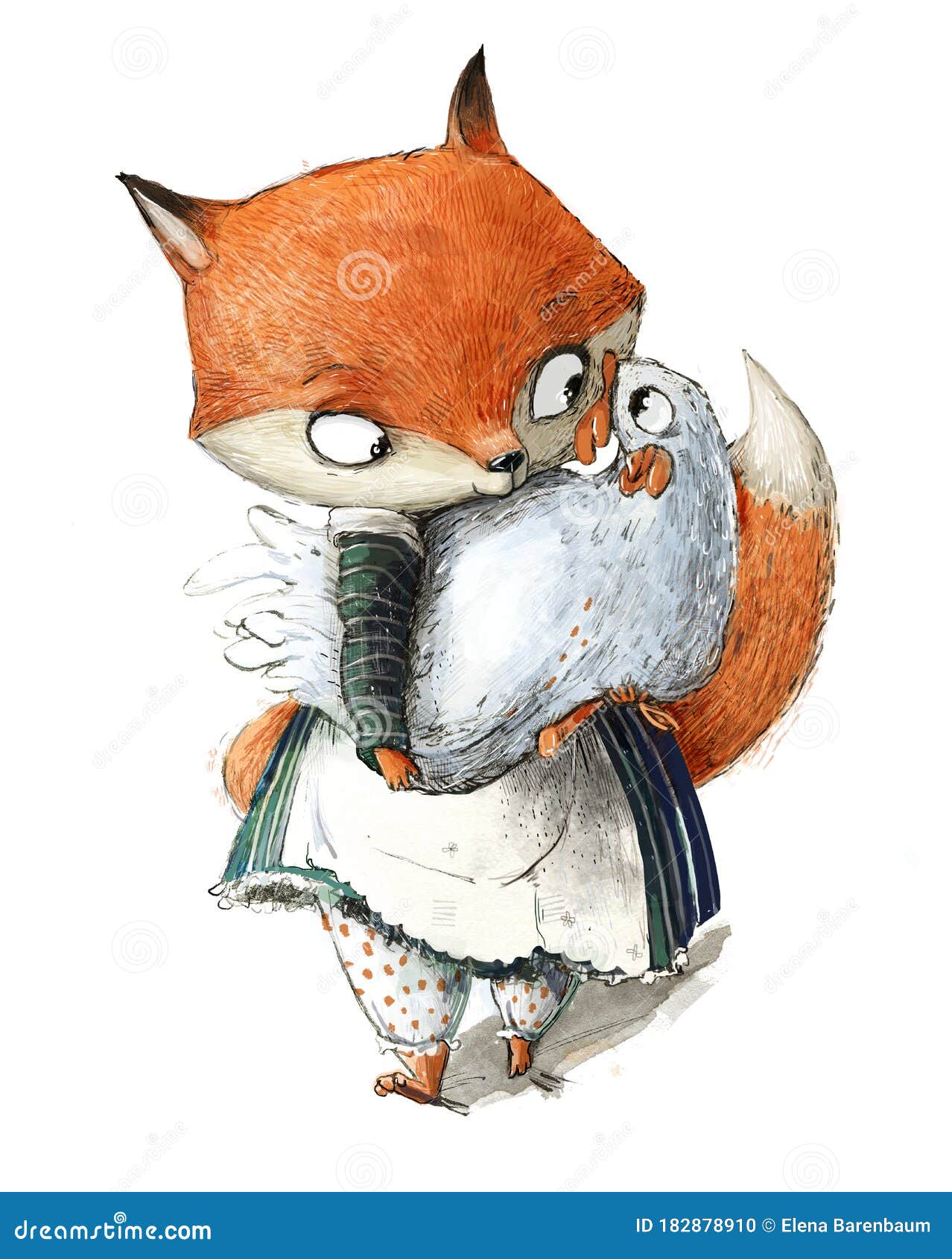 Cute Fox Girl with Chicken in Her Hands Stock Illustration ...