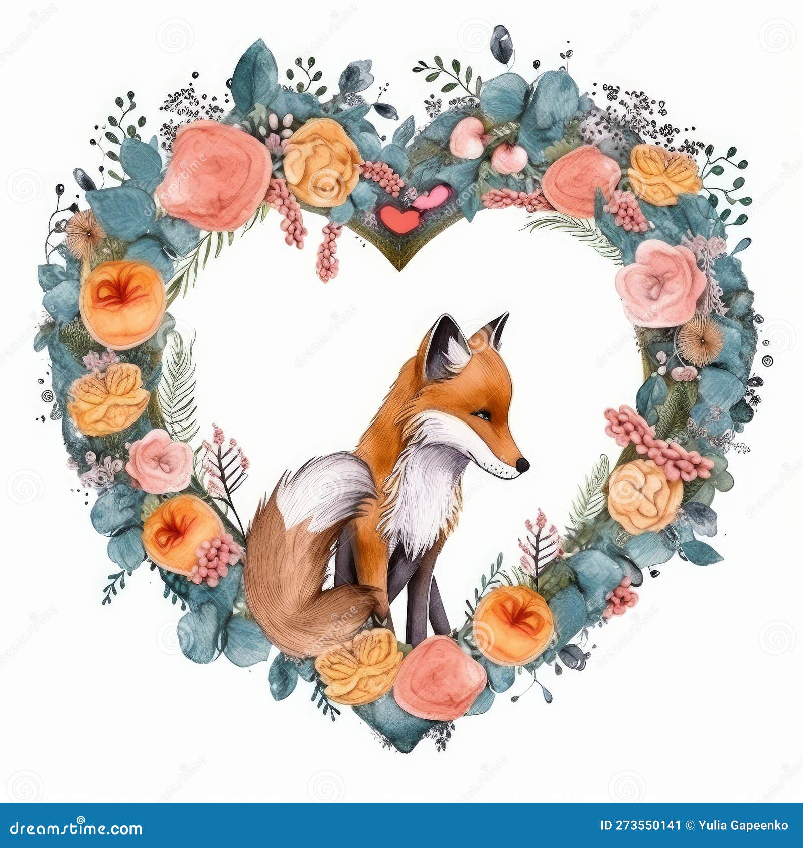 Cute Fox in Heart. Illustration AI Generative Stock Illustration ...