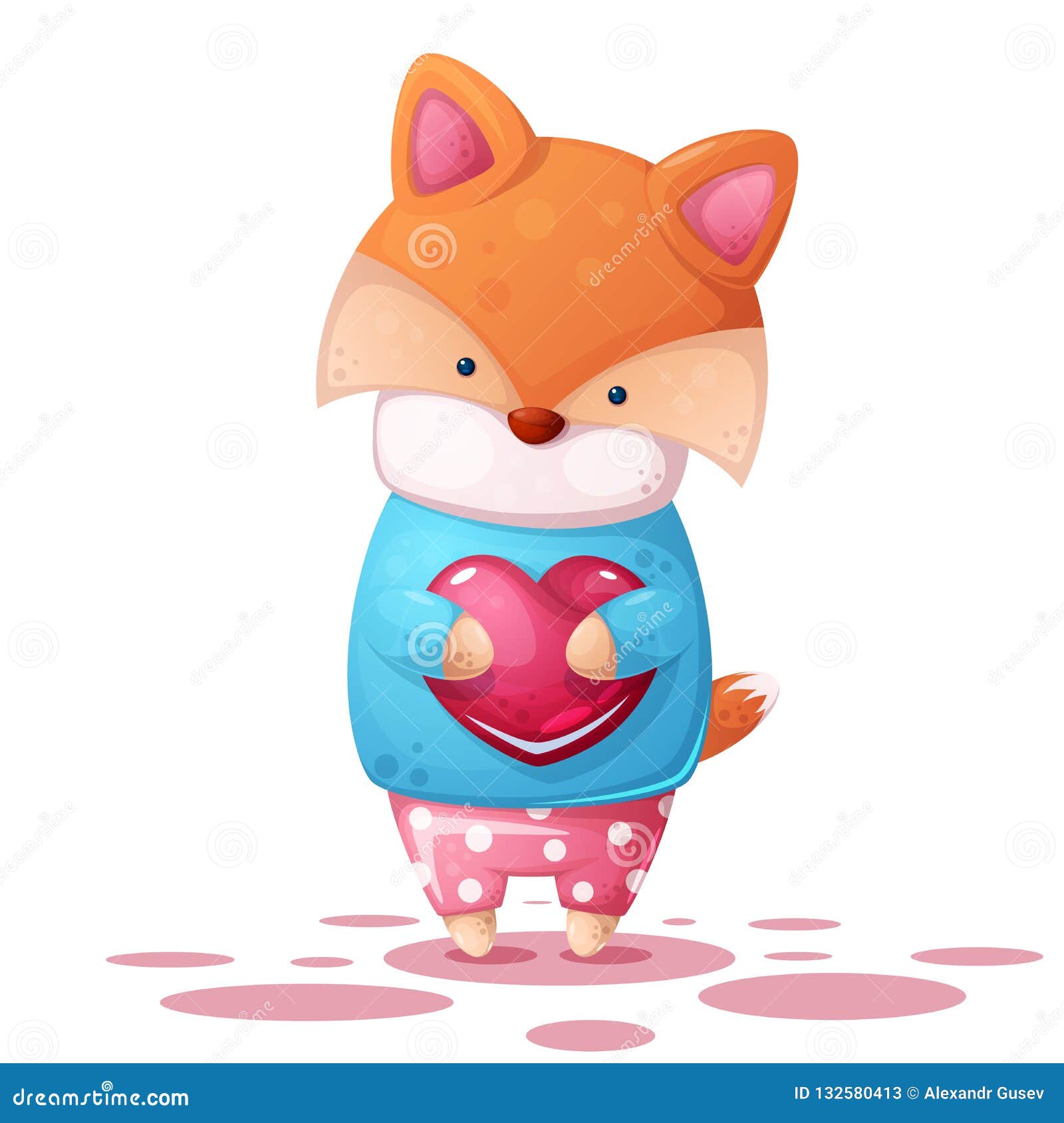 Cute Fox and Heart Illutration. Stock Vector - Illustration of romance ...