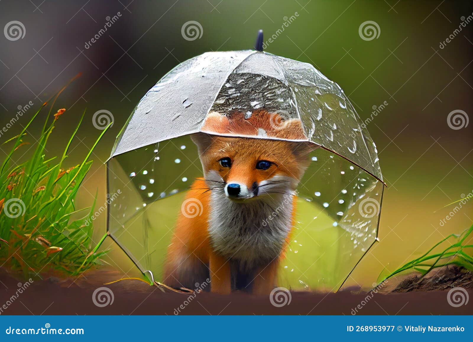 Cute Fox Hiding from the Rain Under the Leaves. AI Generated Stock ...