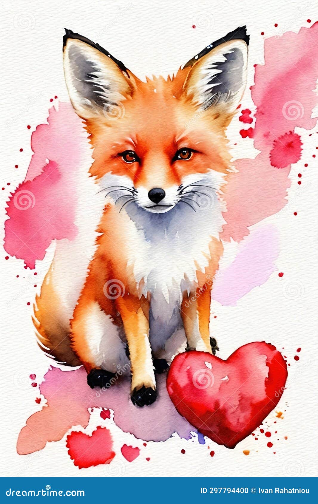 Cute Fox Holding and a Heart. Watercolor Drawing Stock Illustration ...