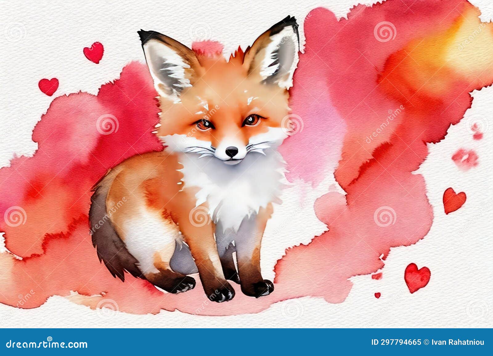 Cute Fox Holding and a Heart. Watercolor Drawing Stock Illustration ...