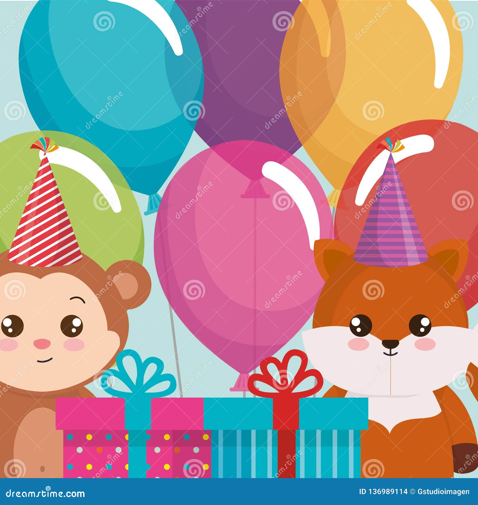 Cute Fox and Monkey with Gifts Stock Vector - Illustration of cartoon ...