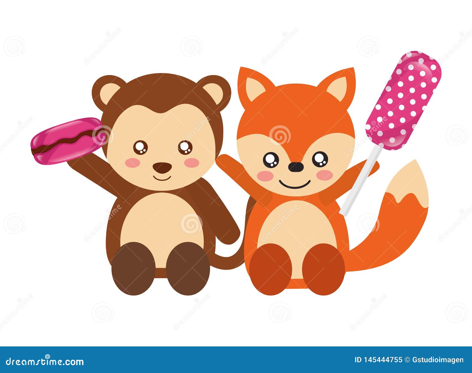 Cute Fox and Monkey Sweet Macaron Lollipop Stock Vector - Illustration ...