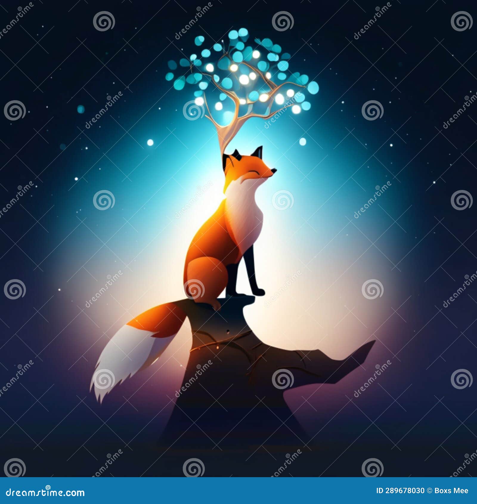 Cute Fox in the Night Forest. Vector Illustration for Your Design AI ...