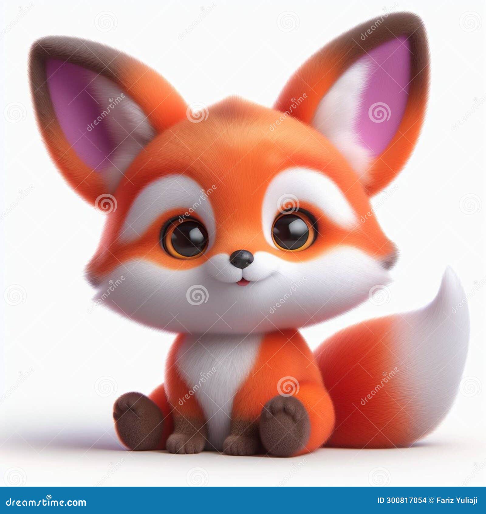 A Realistic 3D Animation Cute Fox with White Background Stock ...