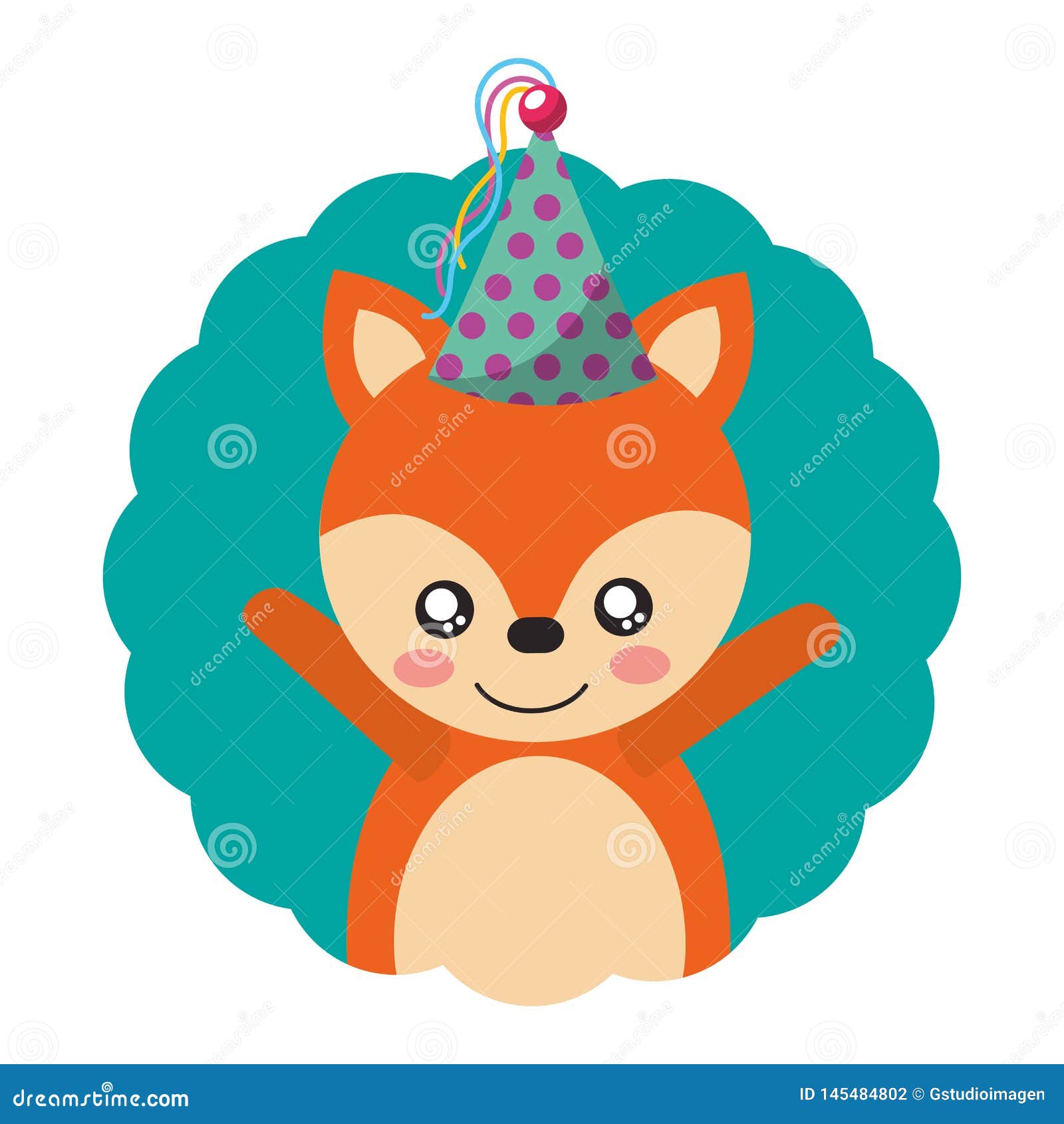 Cute Fox Party Hat Birthday Stock Vector - Illustration of cartoon ...