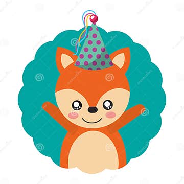 Cute Fox Party Hat Birthday Stock Vector - Illustration of cartoon ...