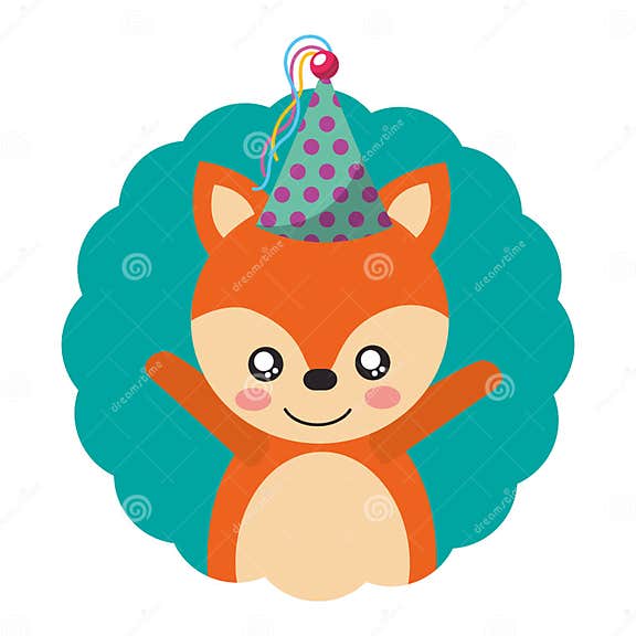 Cute Fox Party Hat Birthday Stock Vector - Illustration of cartoon ...