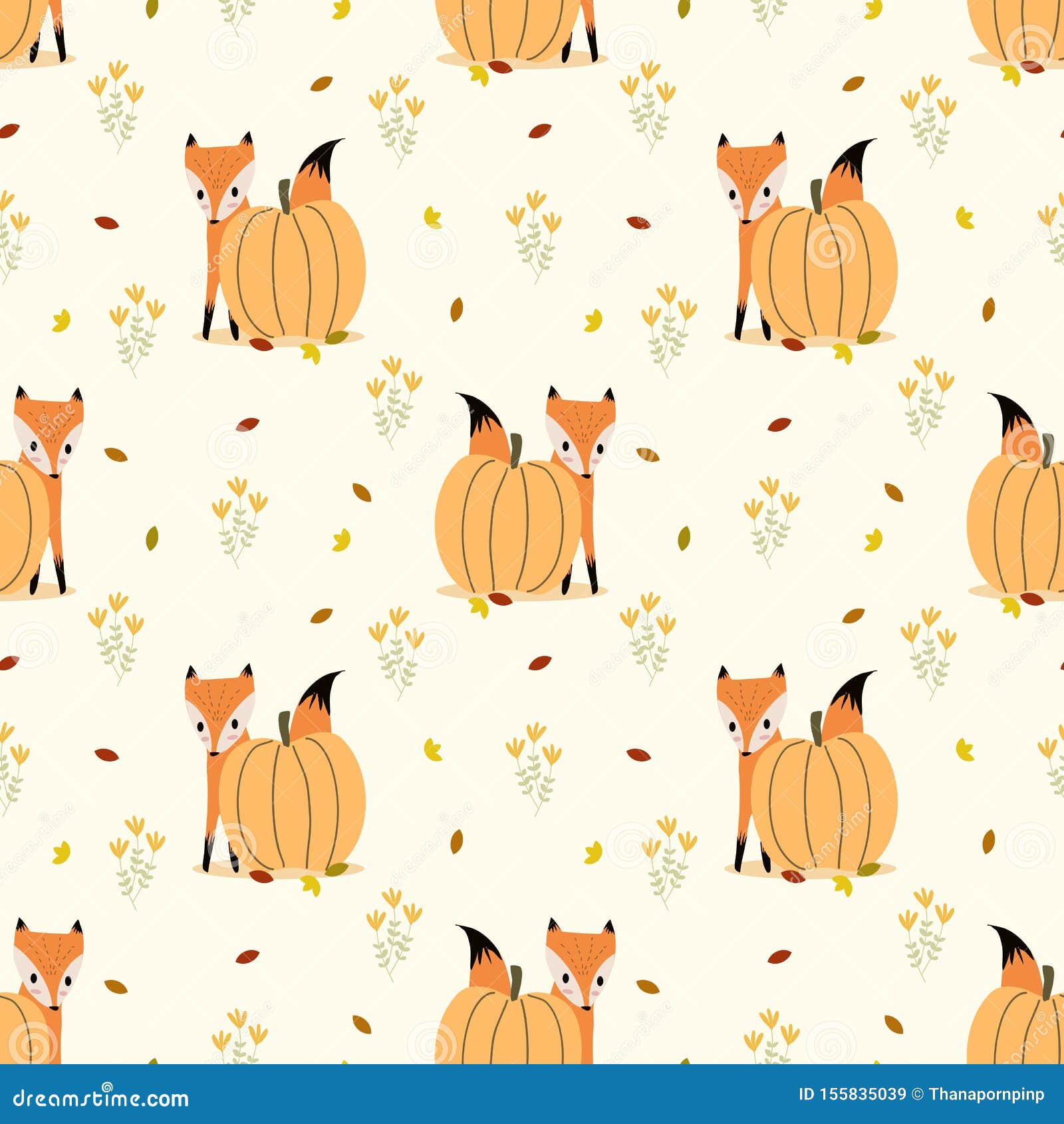 Cute Fox and Pumpkin Seamless Pattern Vector Stock Vector ...