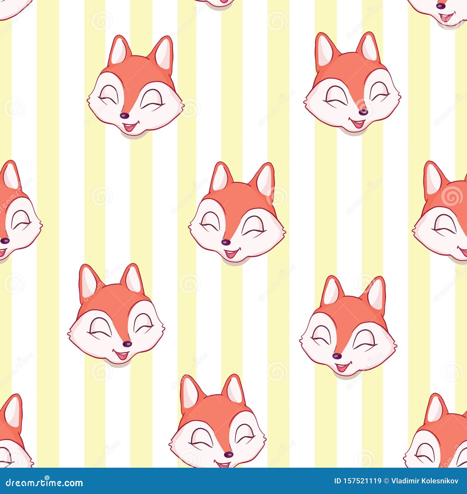 Cute Fox Seamless Pattern, Wolf Hand Drawn Forest Background with ...
