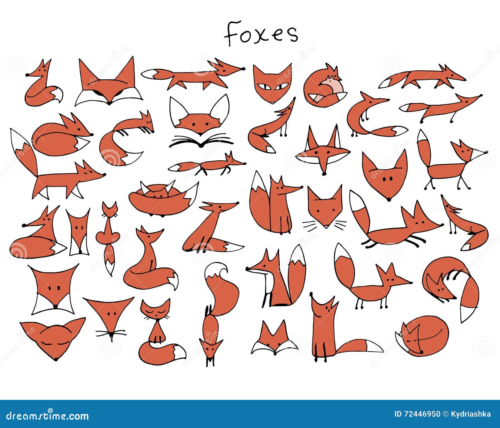 Cute Fox Sketch, Collection for Your Design Stock Vector - Illustration ...