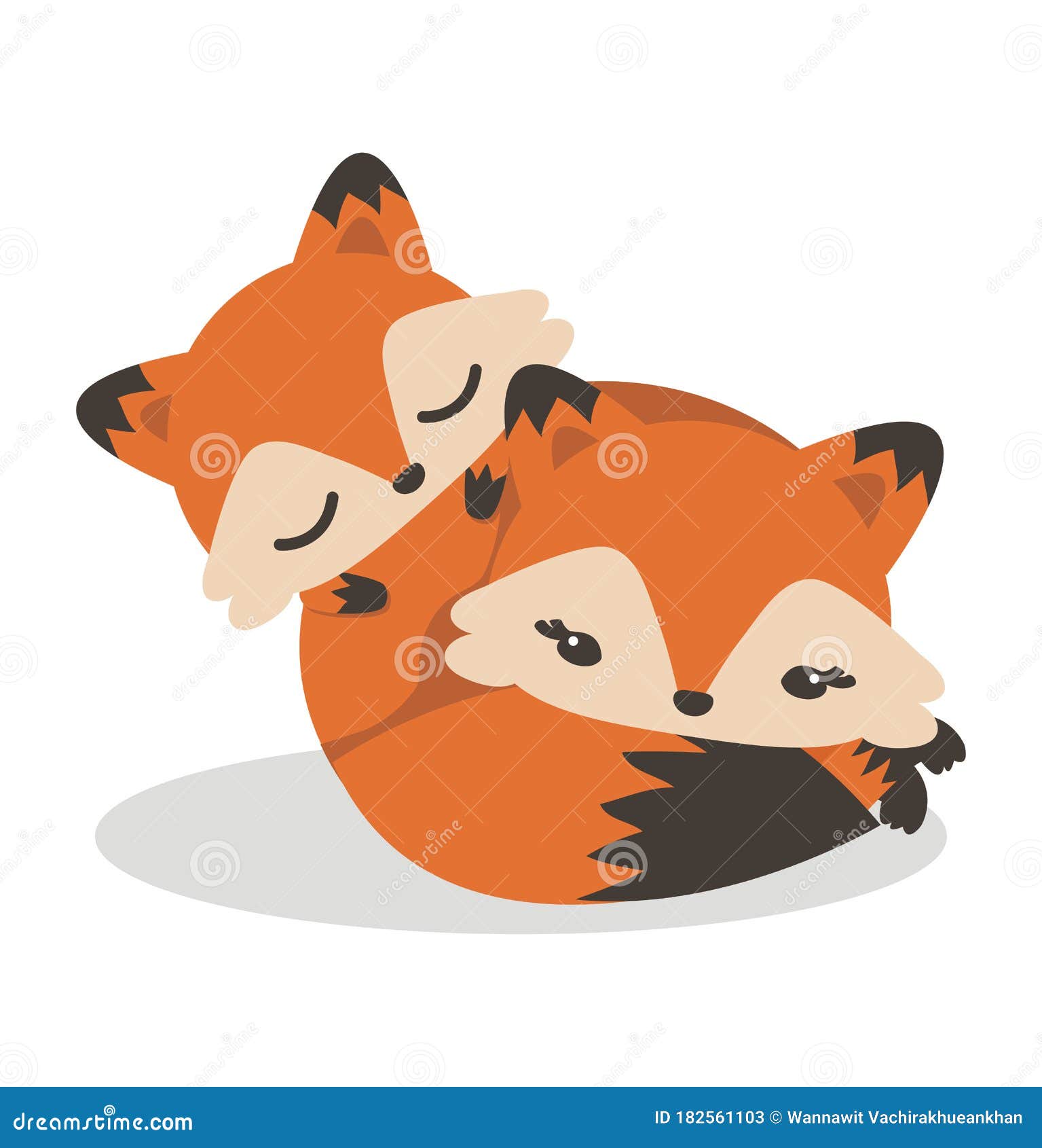 Cute Fox Sleep with Baby Fox Vector Stock Vector - Illustration of ...