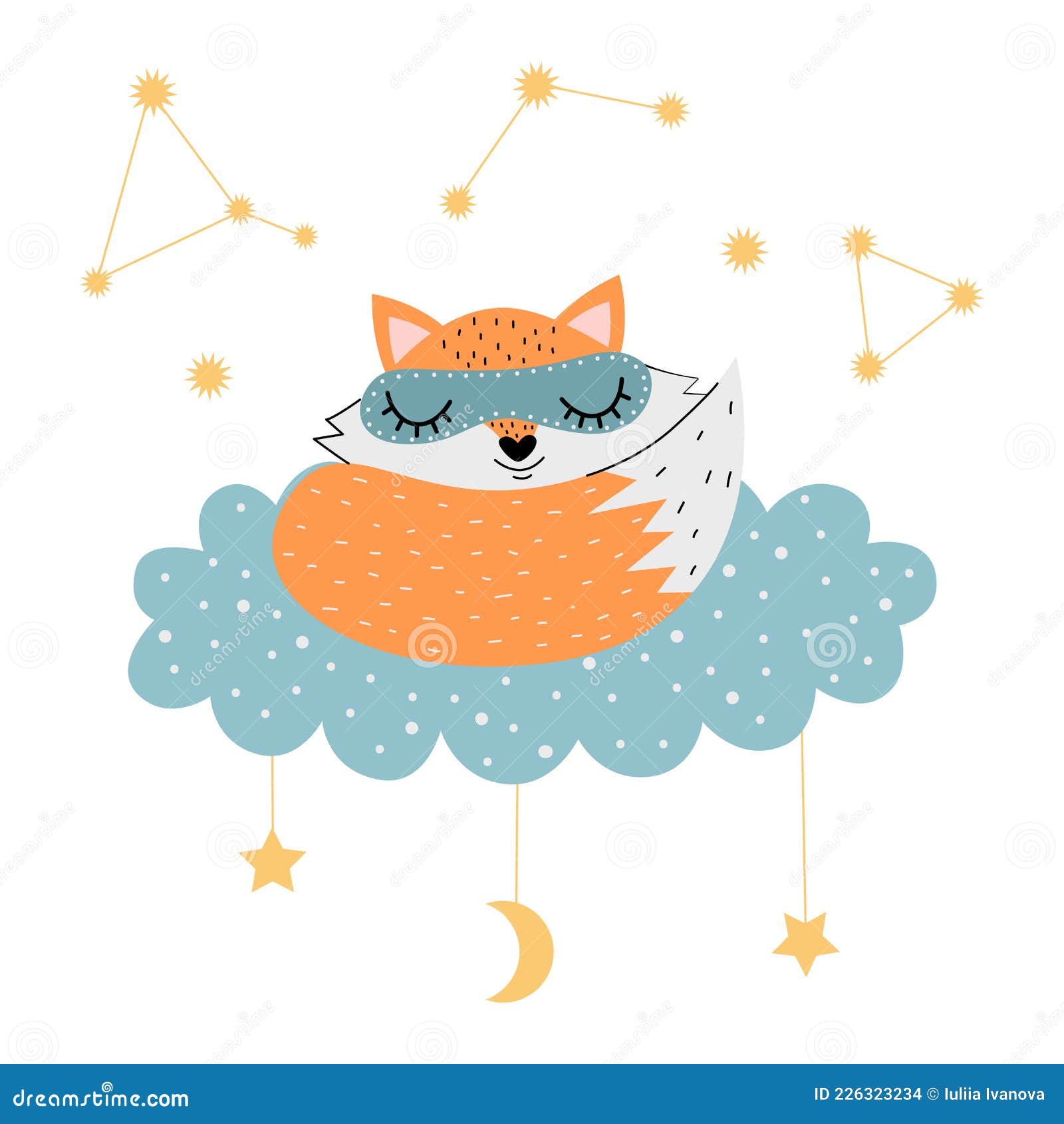 Cute Fox Sleeping on a Cloud. Stock Vector - Illustration of cartoon ...