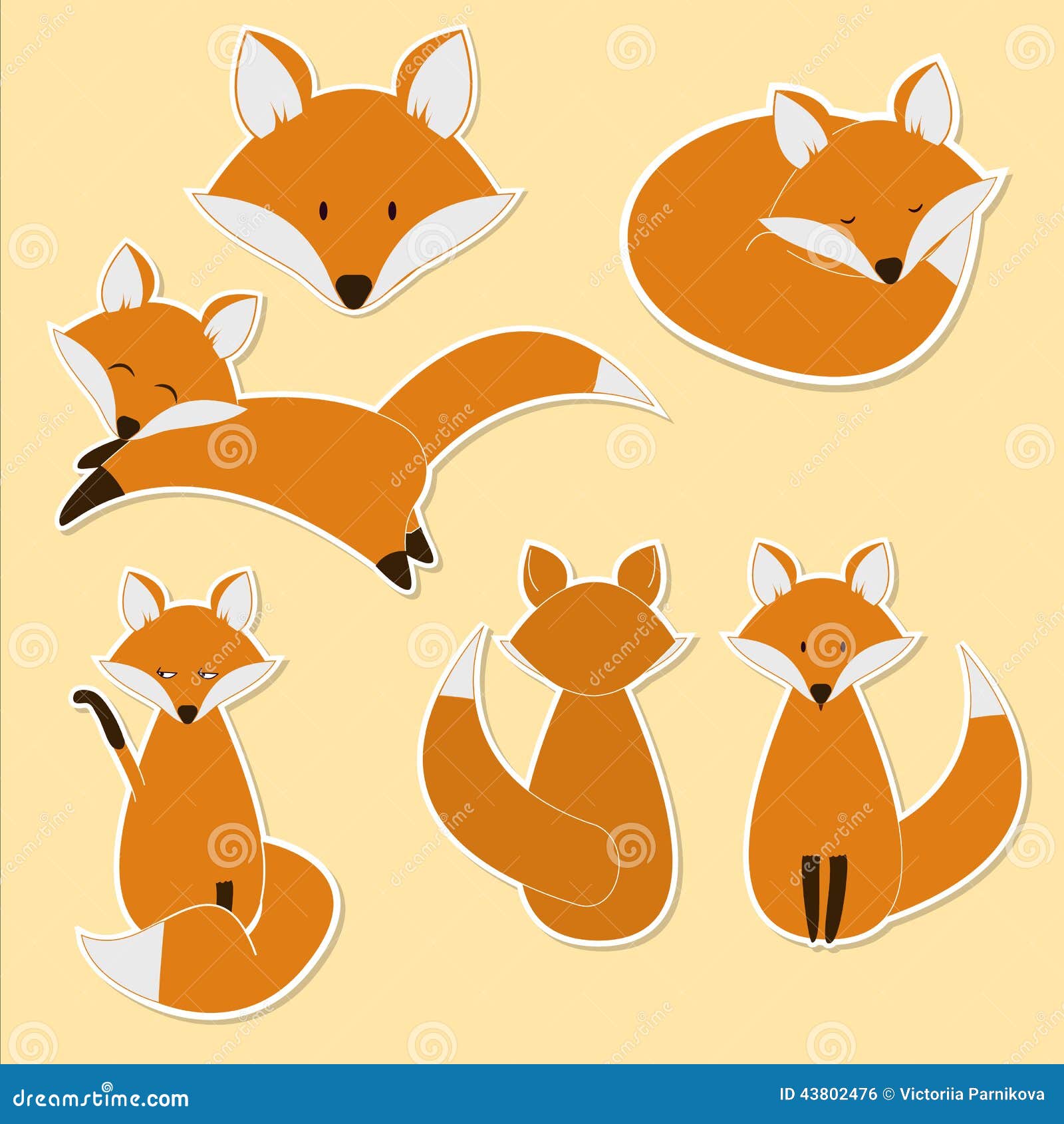 Cute fox sticker set stock vector. Illustration of collection - 43802476