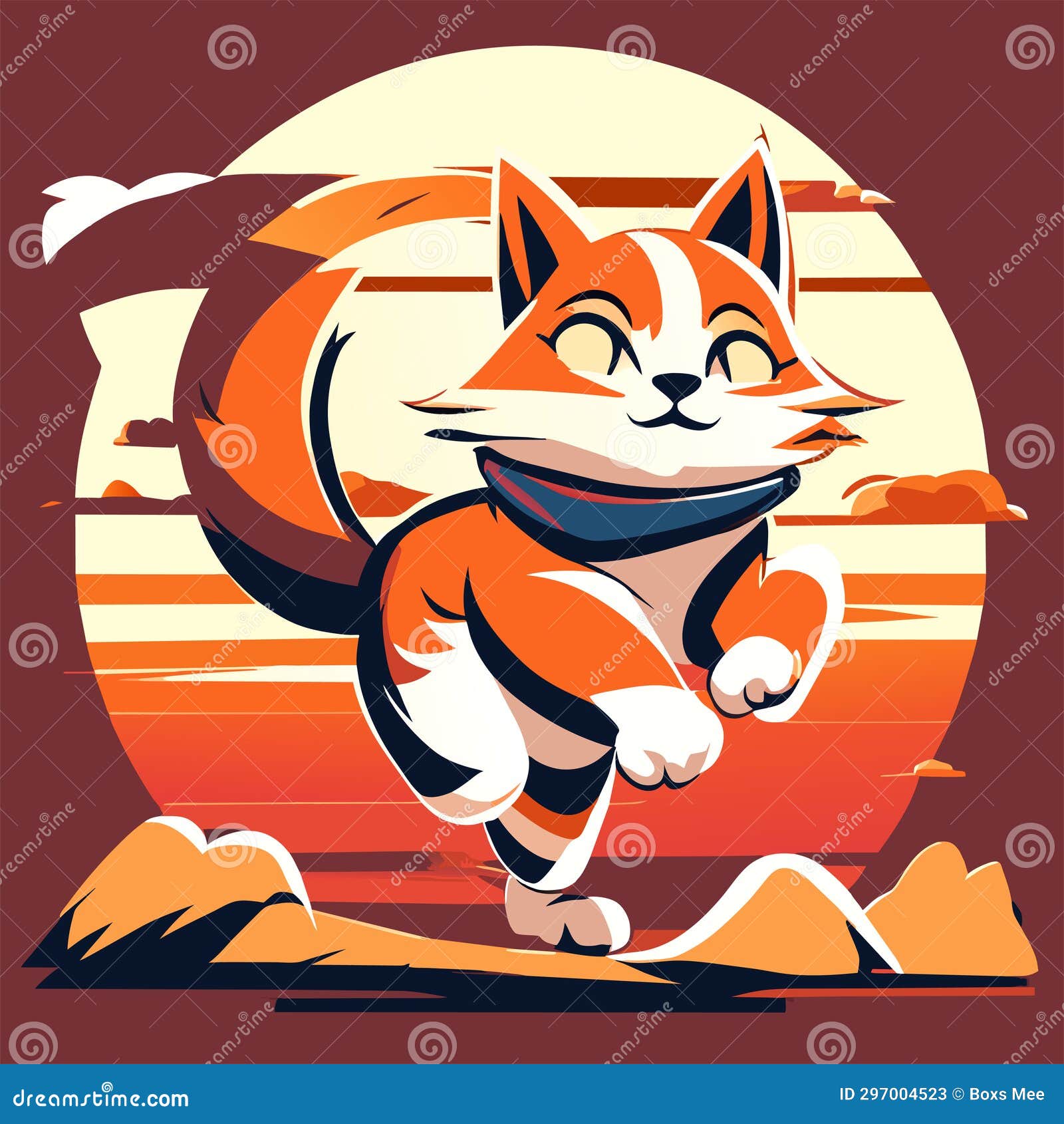 Cute Fox in the Sunset. Vector Illustration for Your Design Stock ...