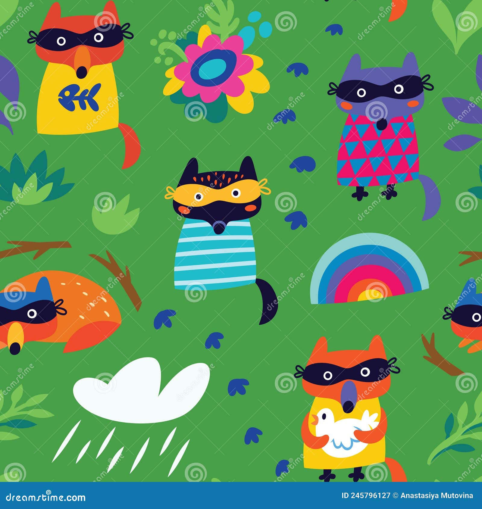Cute Fox Thieves Seamless Pattern. Vector Illustration Stock Vector ...